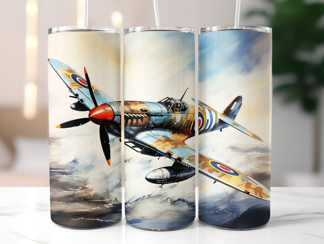 3D Spitfire Airplane Tumbler Wrap, Aircraft Aviation Tumbler, 20oz Skinny Tumbler, Tumbler, 3D ...
