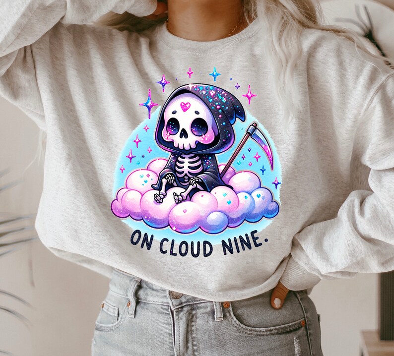 On Cloud Nine PNG, Goth Skeleton Clipart, Grim Reaper, Spooky ...