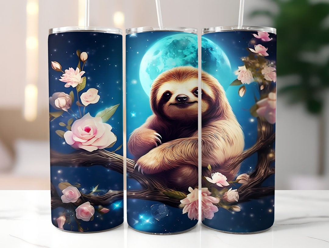 3D Cute Sloth Night Sky Flower Branch Tumbler Wrap, Sloth Tumbler ...