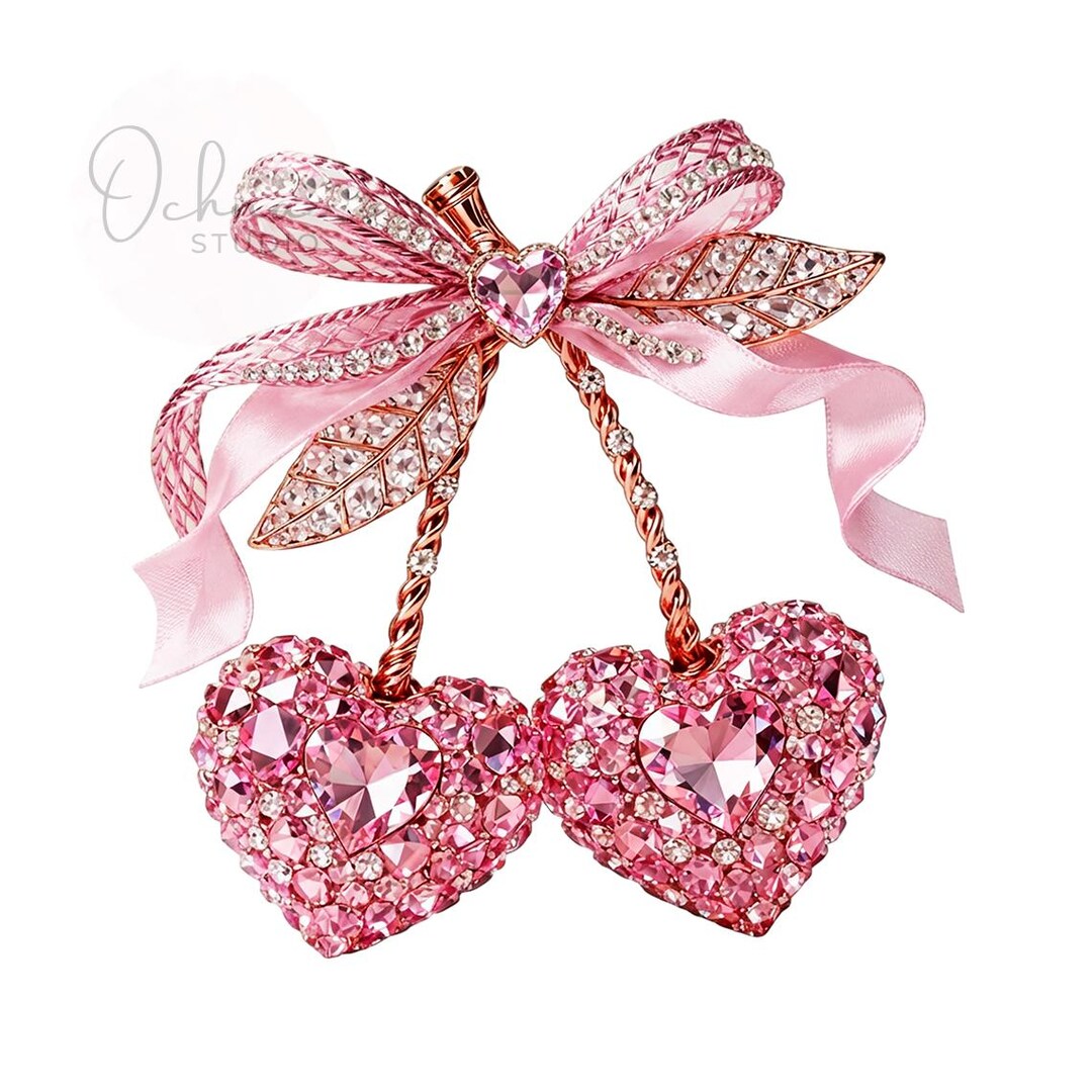 Valentine Cherry Rhinestone PNG, Cherry Glitter Valentine, Retro ...