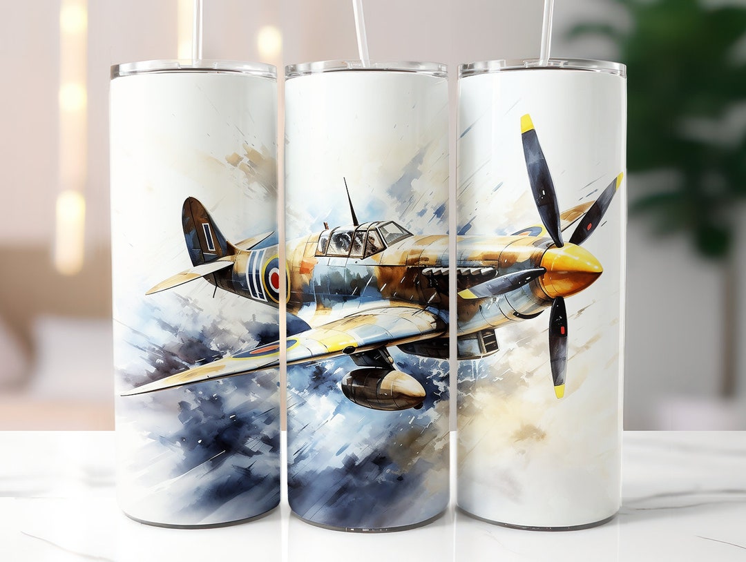 3D Spitfire Airplane Tumbler Wrap, Aircraft Aviation Tumbler, 20oz Skinny Tumbler, Tumbler, 3D ...