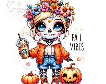 Spooky Summer Girl PNG, Spooky Skeleton Clipart, Spooky Summer Clipart ...