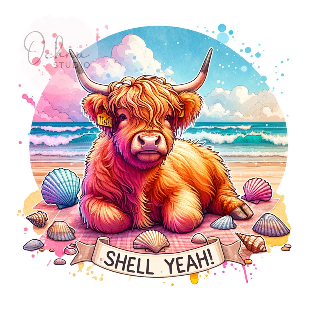 Shell Yeah Highland Cow PNG, Summer Heifer Cow Clipart, Highland Cow ...