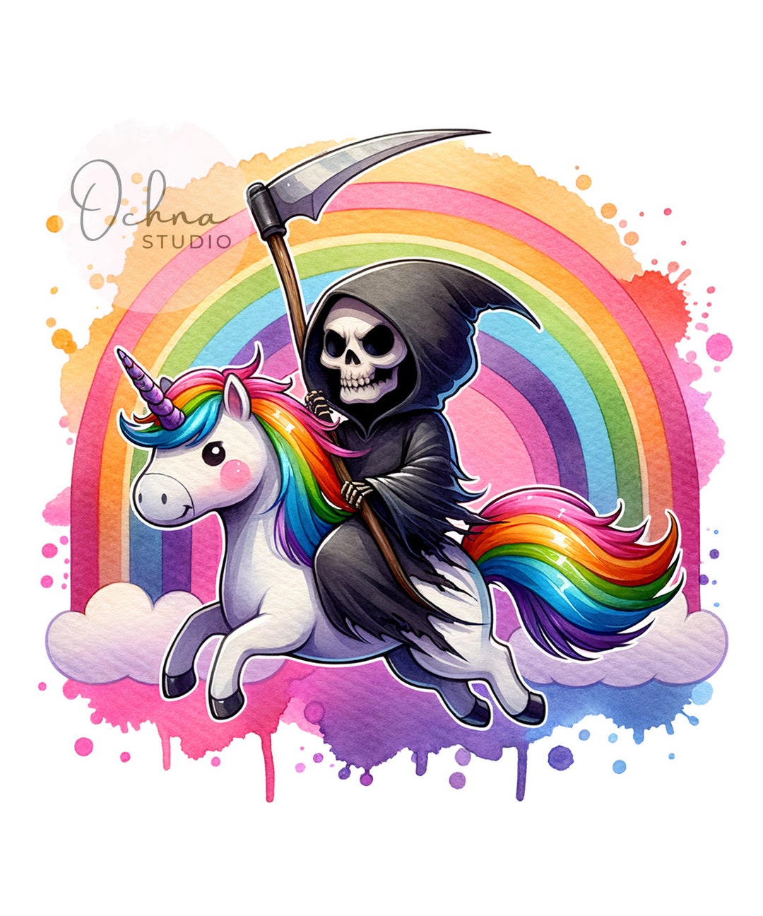 Rainbow Unicorn Grim Reaper PNG, Unicorn Sarcastic Skeleton Sublimation ...