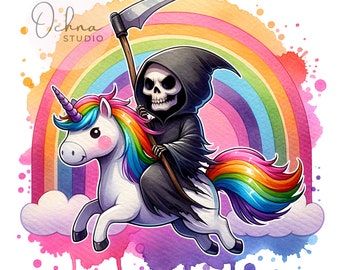 Rainbow Unicorn Grim Reaper PNG, Unicorn Sarcastic Skeleton Sublimation ...