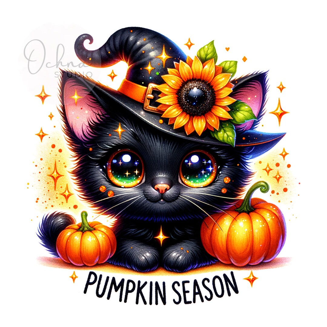 Pumpkin Season PNG, Spooky Black Cat Clipart, Pumpkin Halloween Cat ...