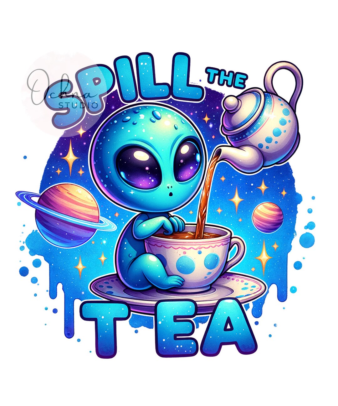 Spill the Tea PNG, Funny Grim Reaper Clipart, Alien Tea Pot Png, Blue ...