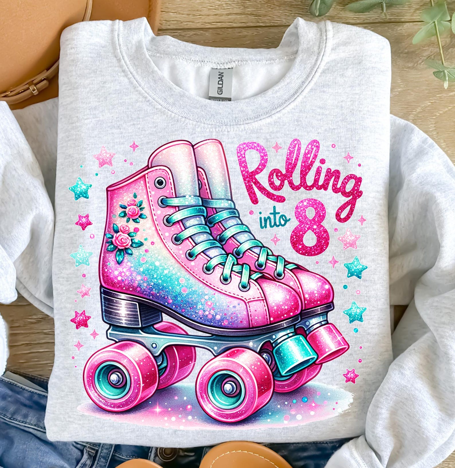 Rolling Into 8 PNG, Glitter Roller Skates PNG, Happy Birthday, 8th ...