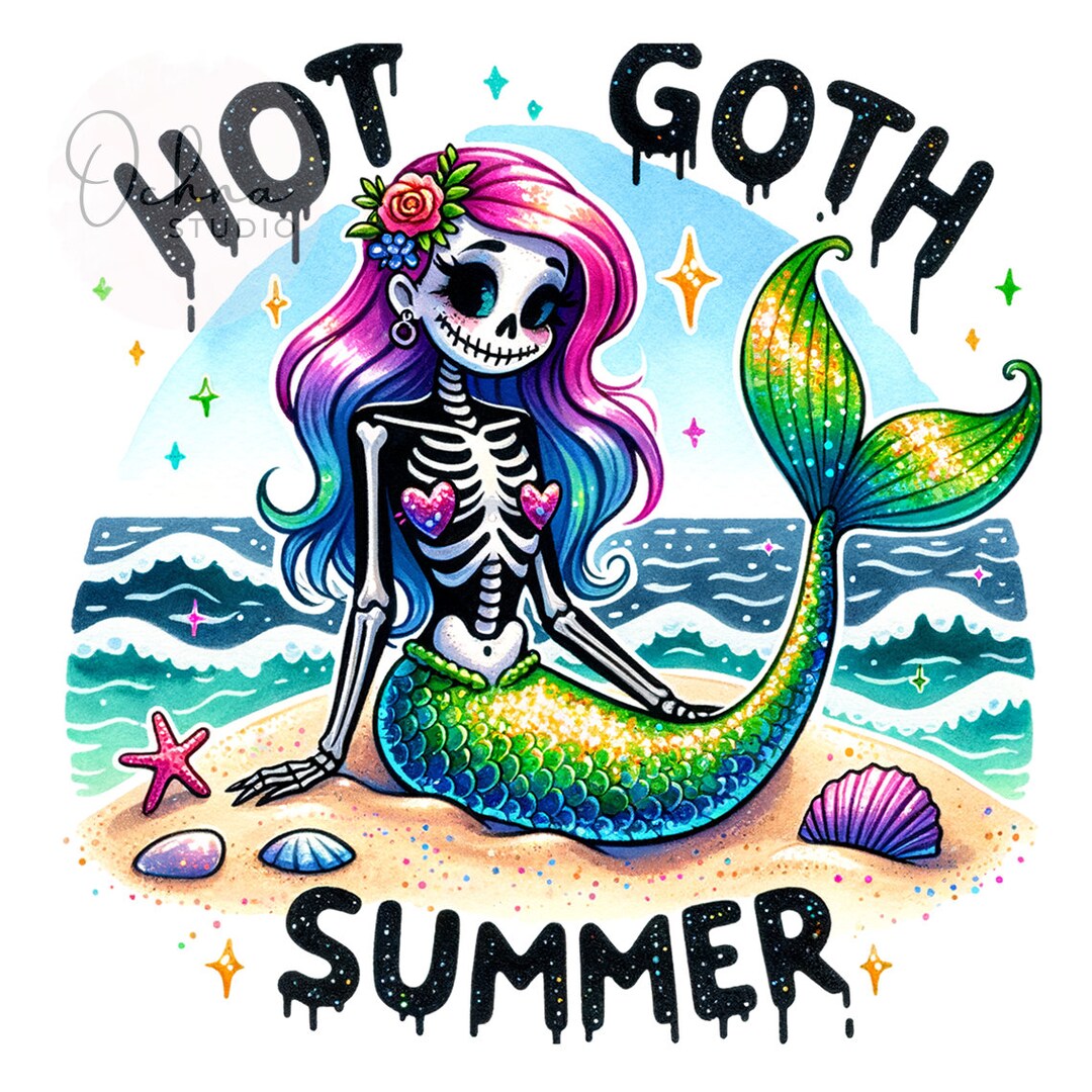 Hot Goth Summer PNG, Summer Mermaid Clipart, Snarky Skeleton ...