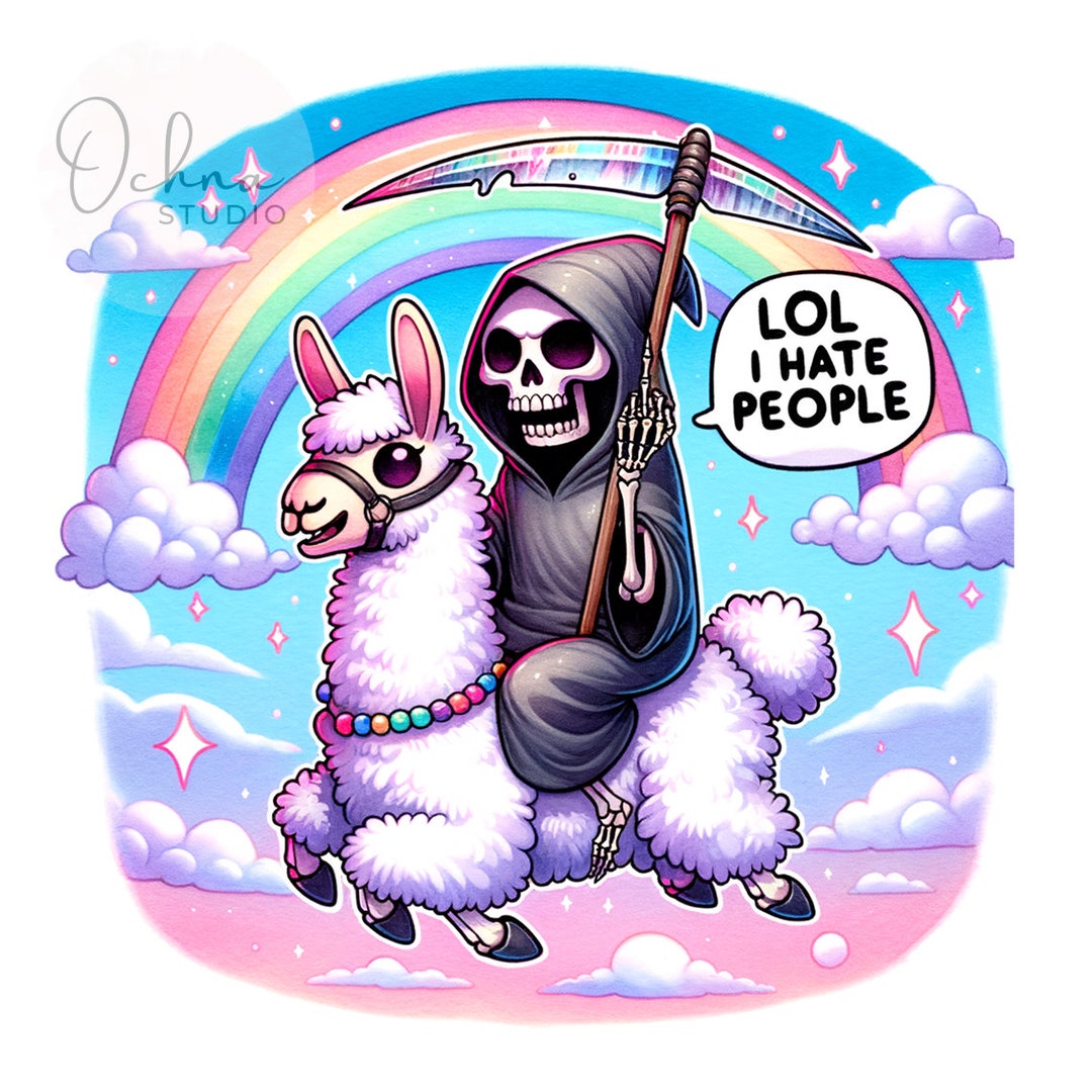I Hate People PNG, Spooky Grim Reaper Clipart, Lol Llama PNG, Rainbow ...