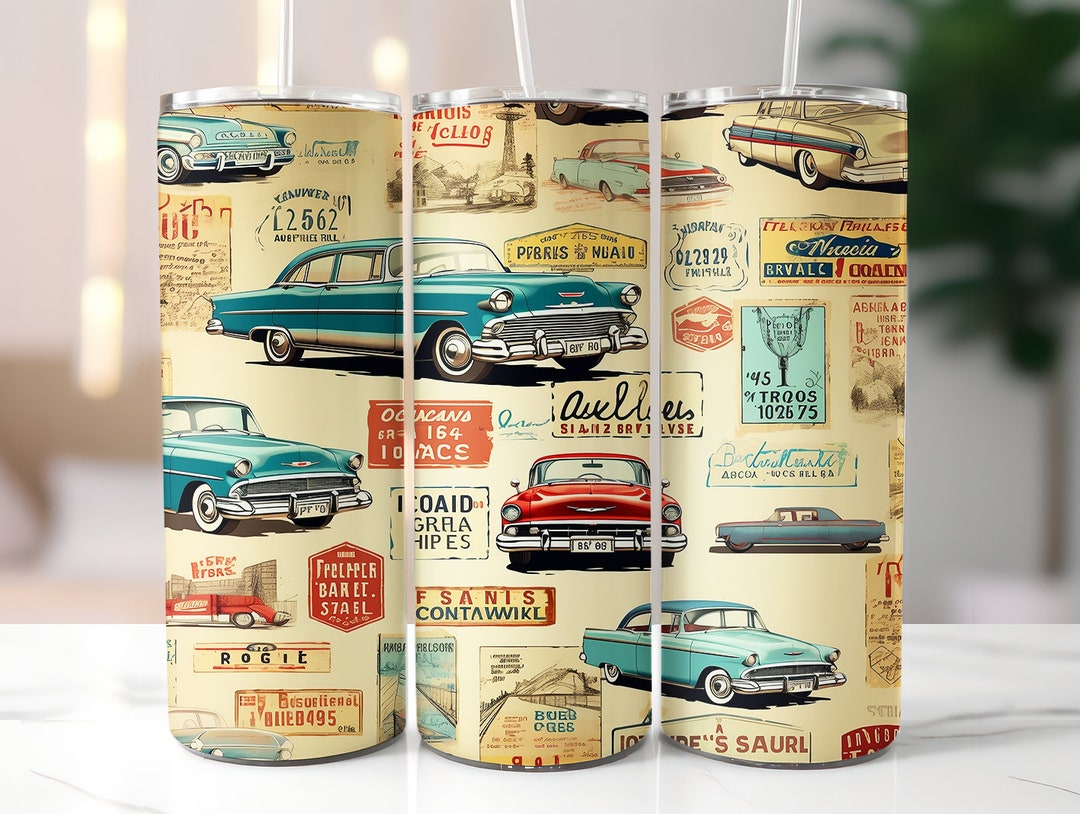 3D Muscle Classic Cars, Vintage Car Signs Tumbler Wrap, Tumbler ...