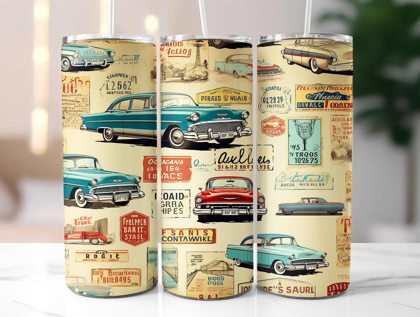 3D Muscle Classic Cars, Vintage Car Signs Tumbler Wrap, Tumbler ...