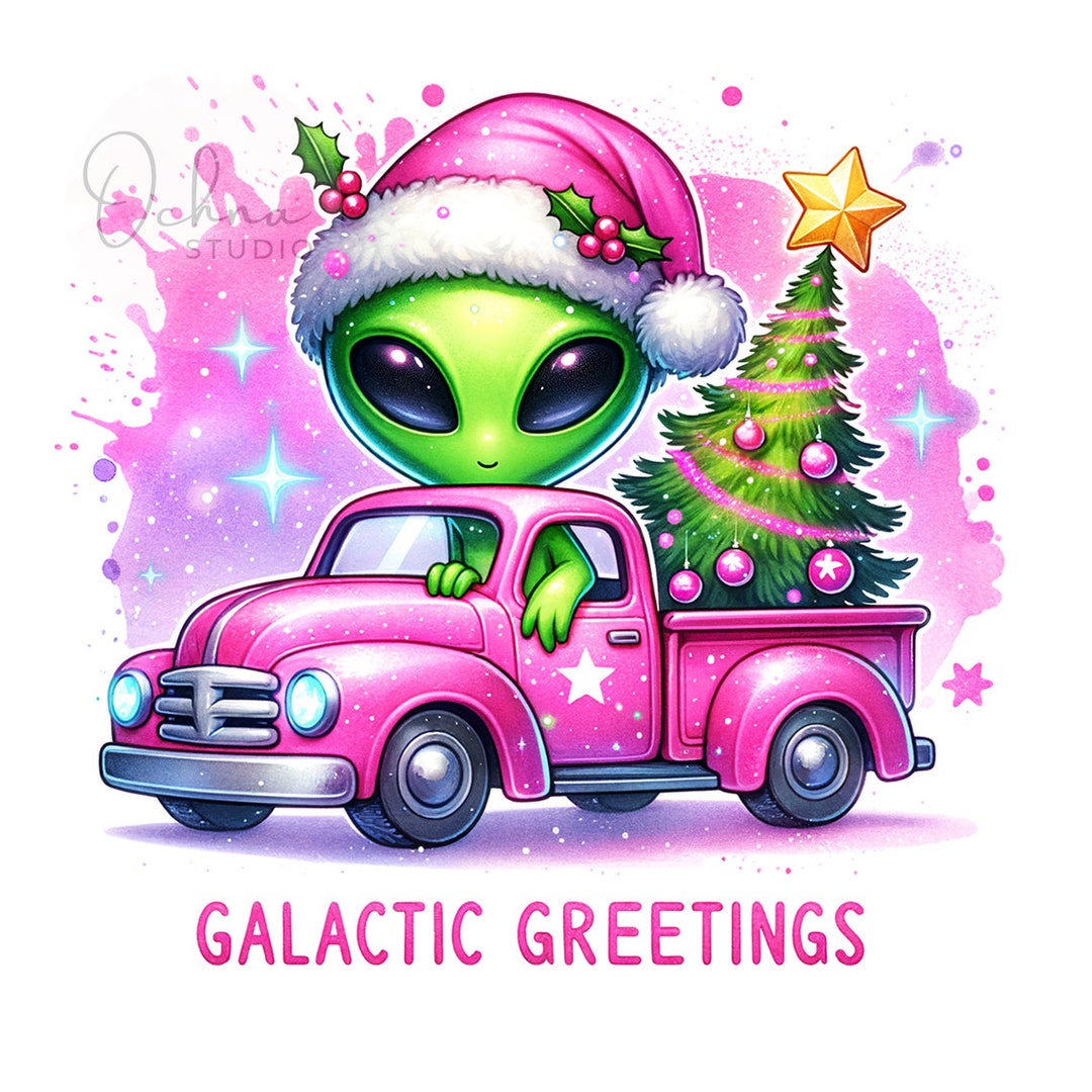 Christmas Alien PNG, Galactic Greetings PNG, Christmas Clipart, Pink ...