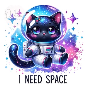 I Need Space PNG, Spooky Black Cat Clipart, Space Cat, Cat PNG, Ufo Cat ...
