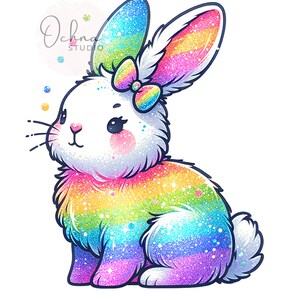 Rainbow Easter Bunny Clipart, Glitter Easter Bunny, Cute Bunnies PNG ...