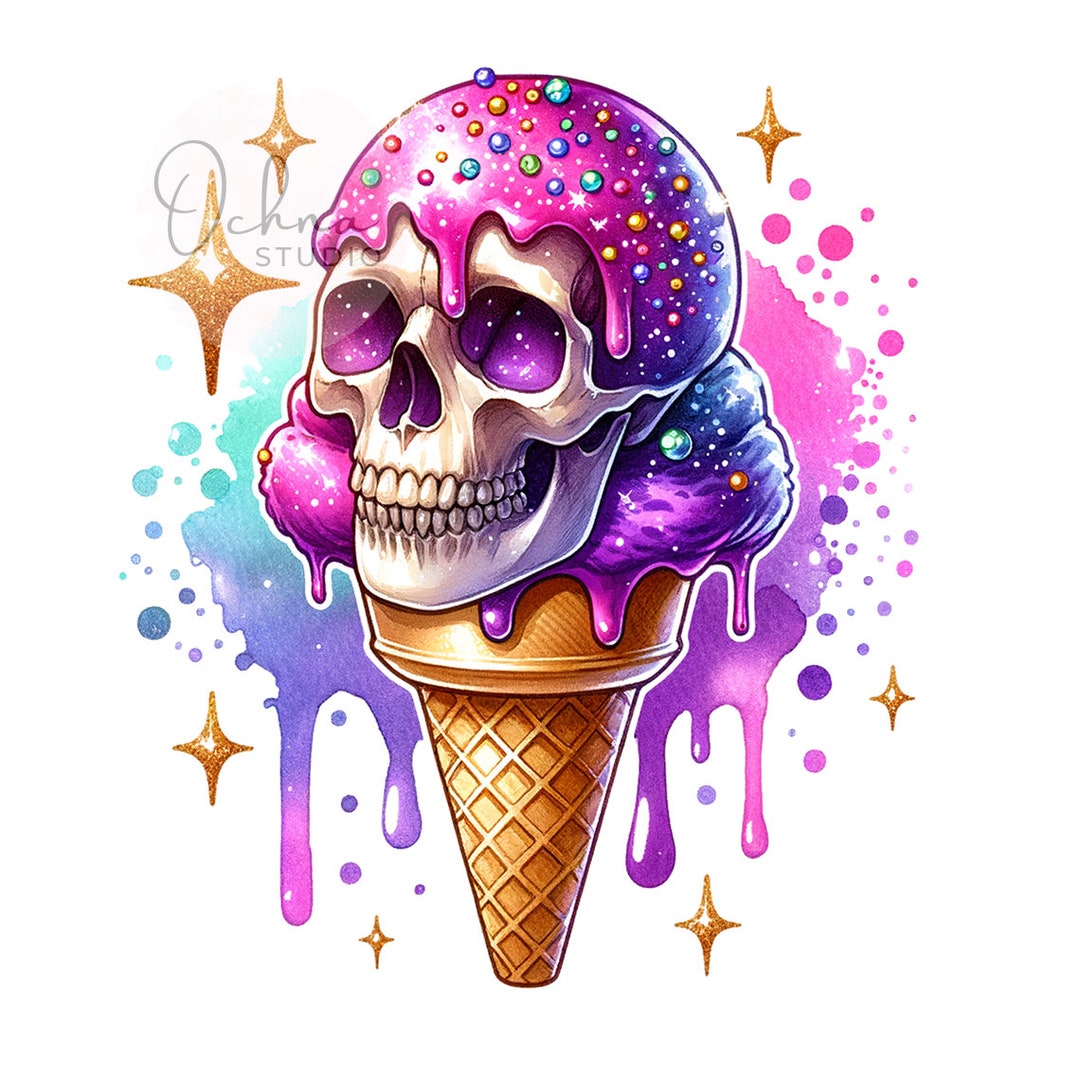 Ice Cream PNG, Summer Vibes Clipart, Ice Cream Skeleton Skull, Rainbow ...