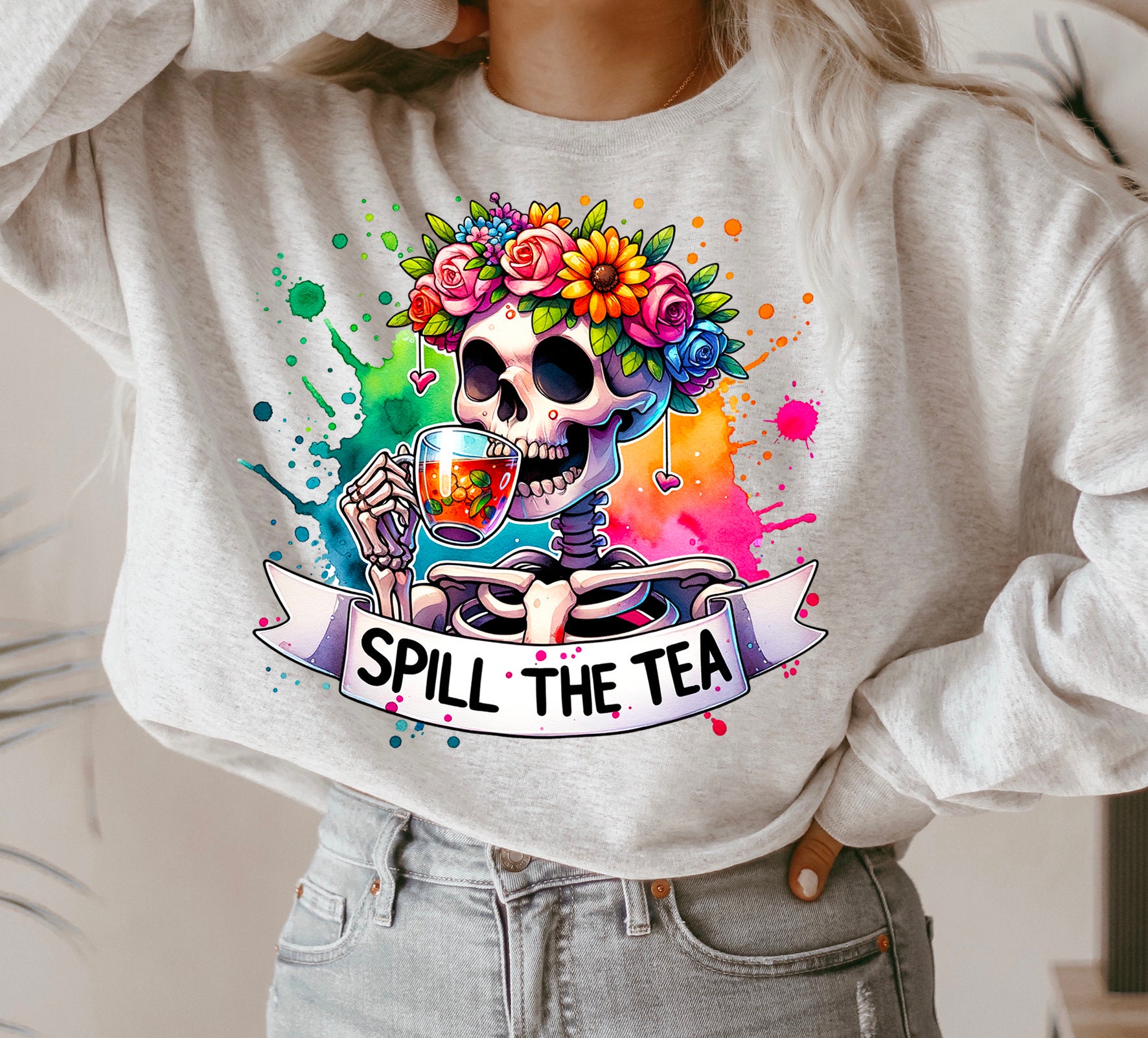Spill the Tea PNG, Skeleton Clipart, Snarky Skeleton Clipart, Spooky ...