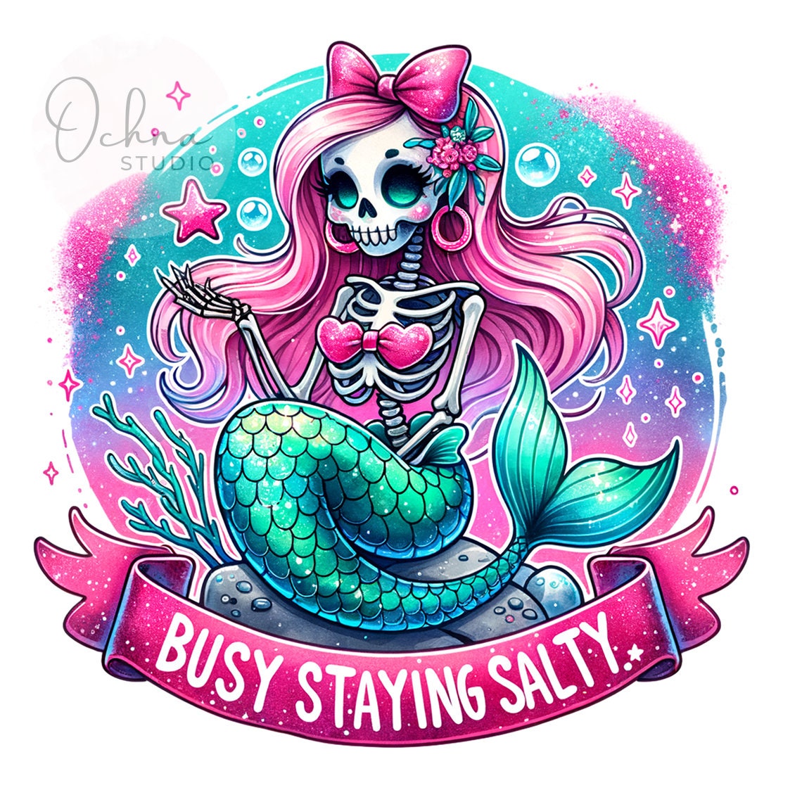 Busy Staying Salty PNG, Sassy Mermaid Clipart, Funny Snarky Skeleton ...