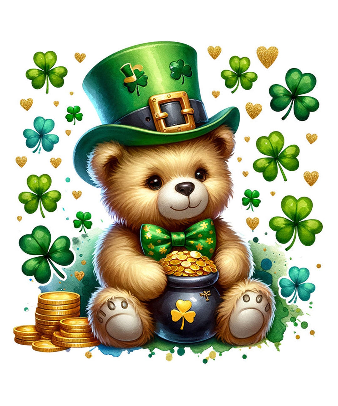 St Patrick's Day Teddy Bear Clipart, St Patrick's Day Teddy Sublimation ...