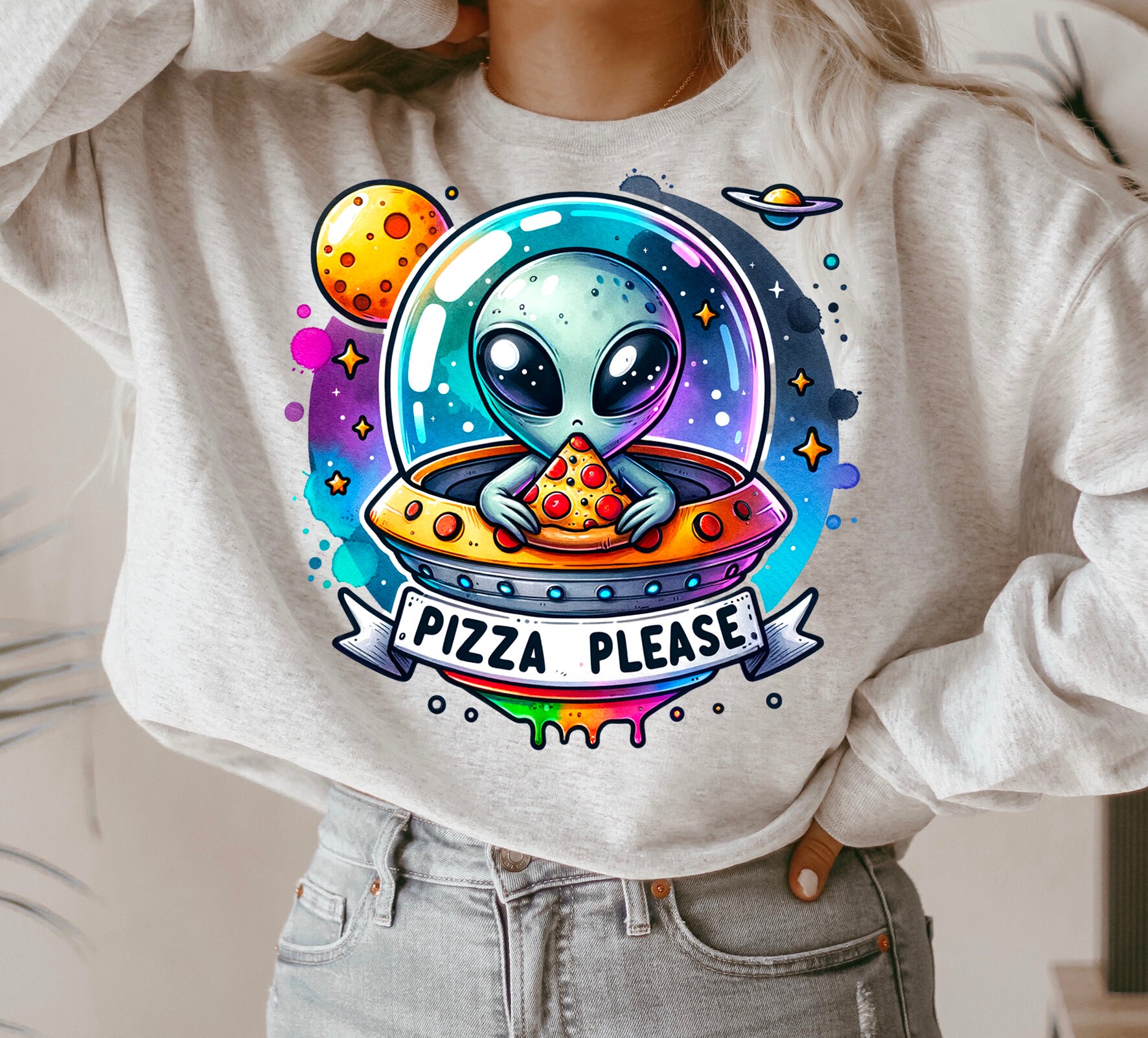 Alien Pizza Abduction Clipart, Funny Clipart, Trippy Alien Clipart ...