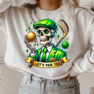 Let's Par Tee Clipart, Golf PNG, Spooky Golfer, Skeleton Golfing, Retro ...