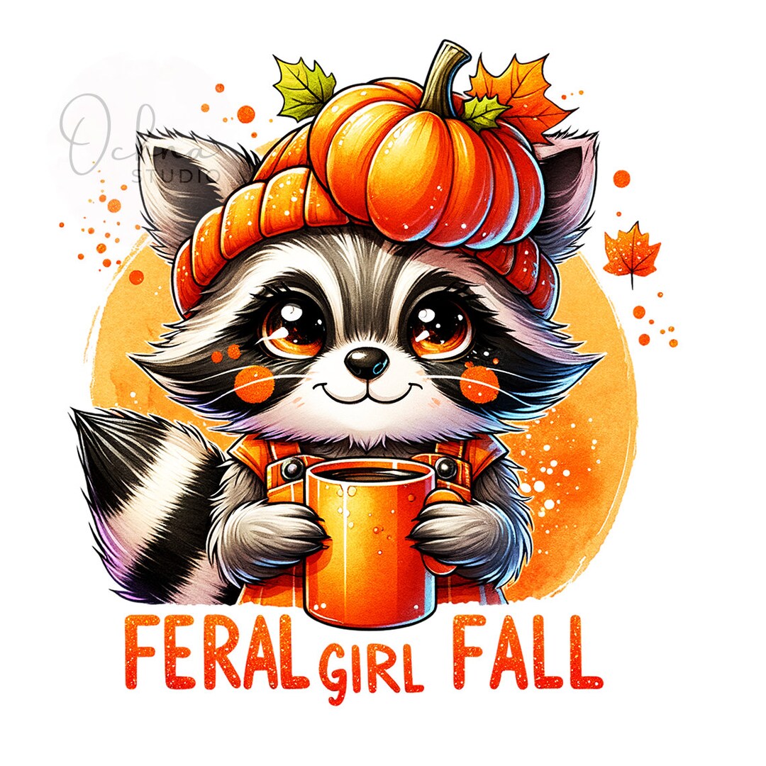 Feral Girl Fall Raccoon PNG, Feral Raccoon Clipart, Halloween Raccoon ...