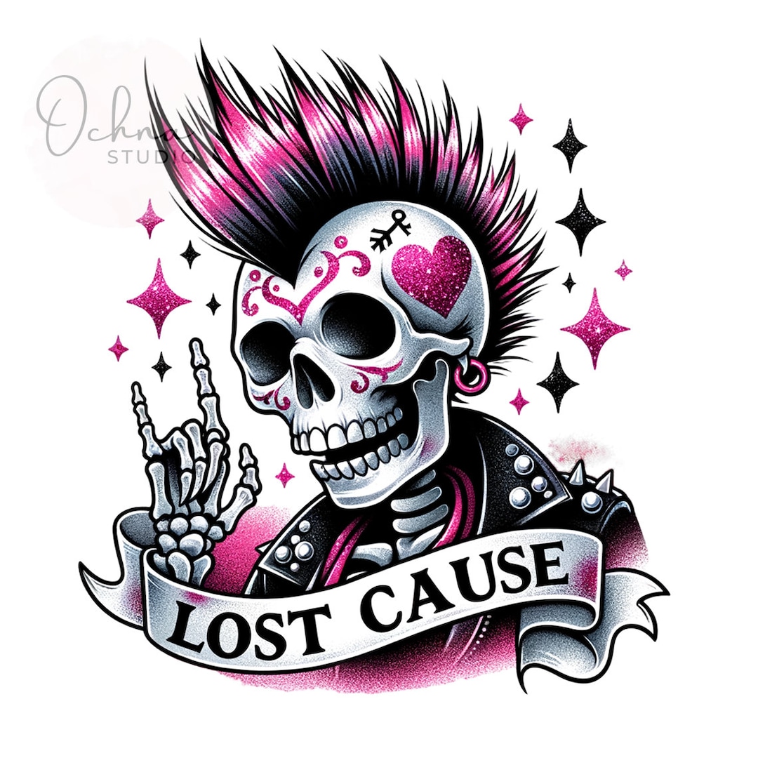 Lost Cause PNG, Snarky Skeleton Clipart, Punk Skeleton, Punk Rock and ...