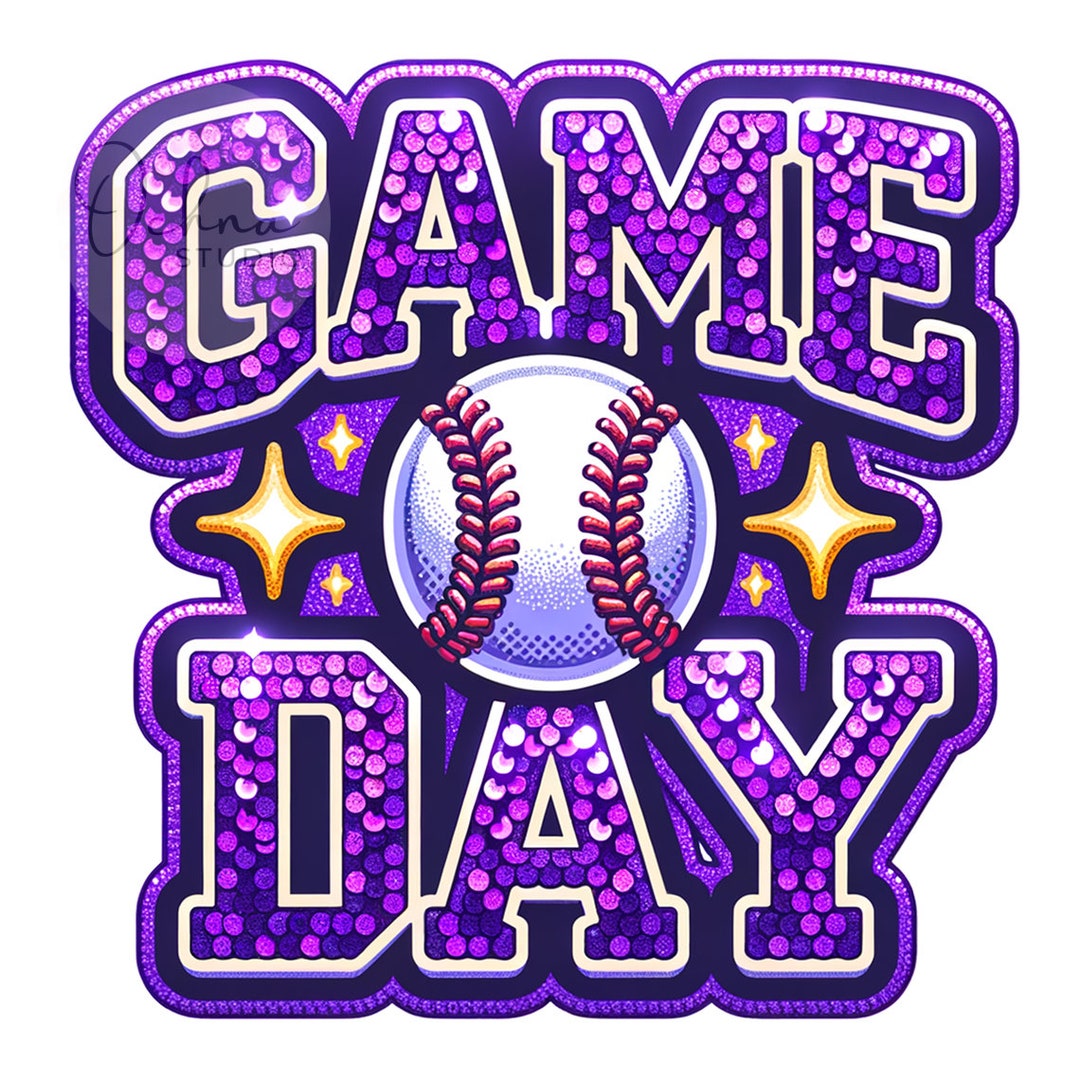 Game Day PNG, Sequin Glitter, Baseball Png, Sport Png, Purple, Trendy ...