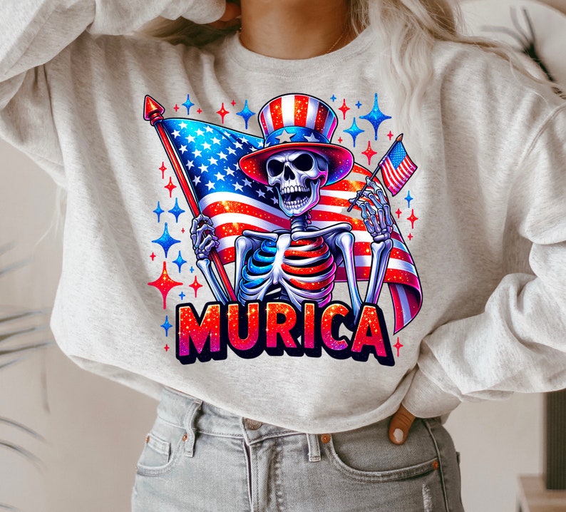Murica PNG, Patriotic Skeleton PNG, 4th of July Skeleton, July 4th ...