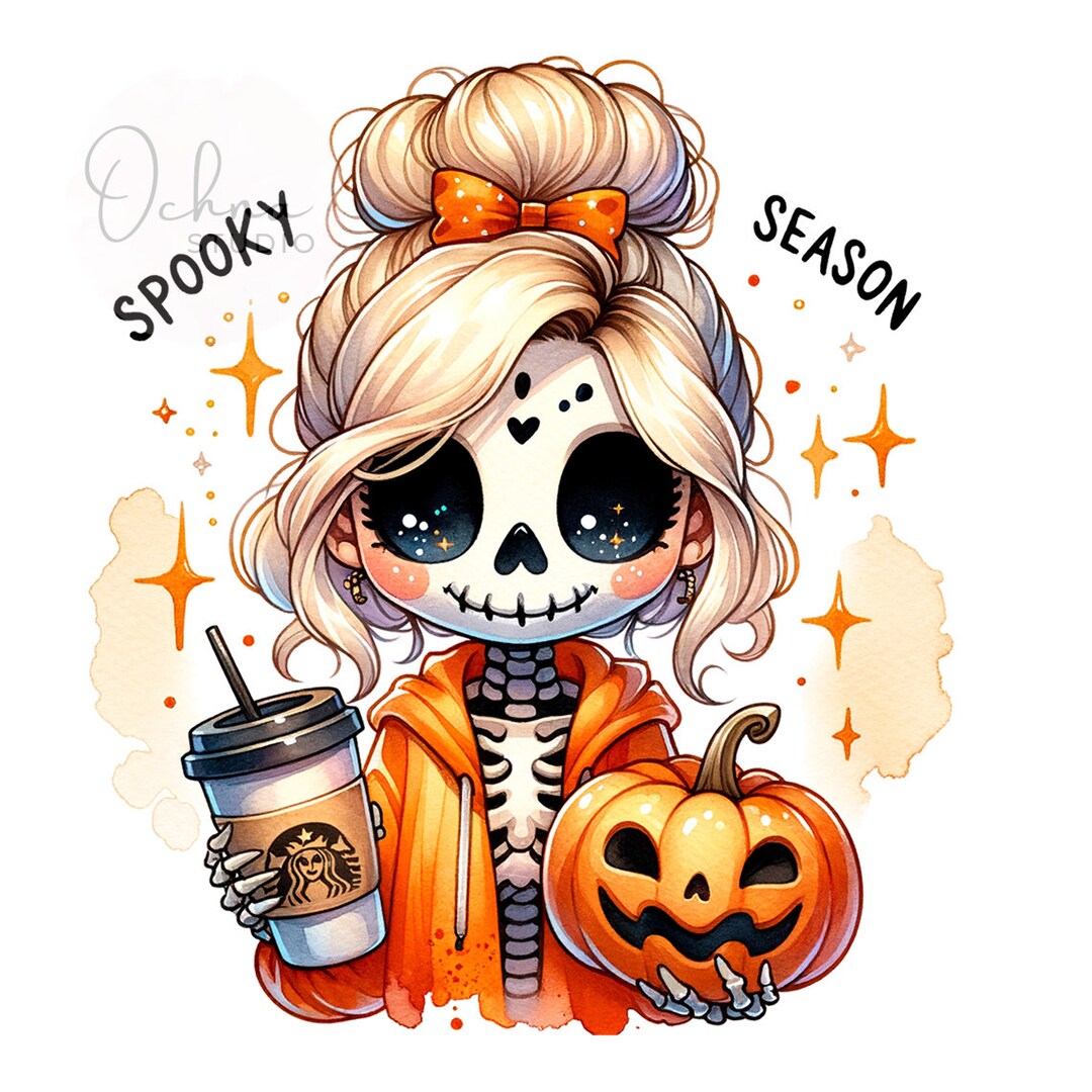 Spooky Season Girl PNG, Spooky Skeleton Clipart, Spooky Summer Clipart ...