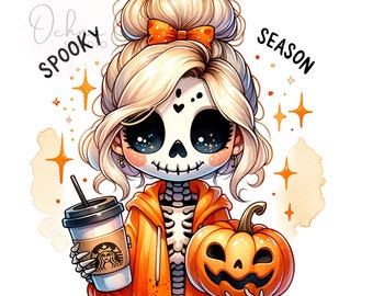 Spooky Summer Girl PNG, Spooky Skeleton Clipart, Spooky Summer Clipart ...