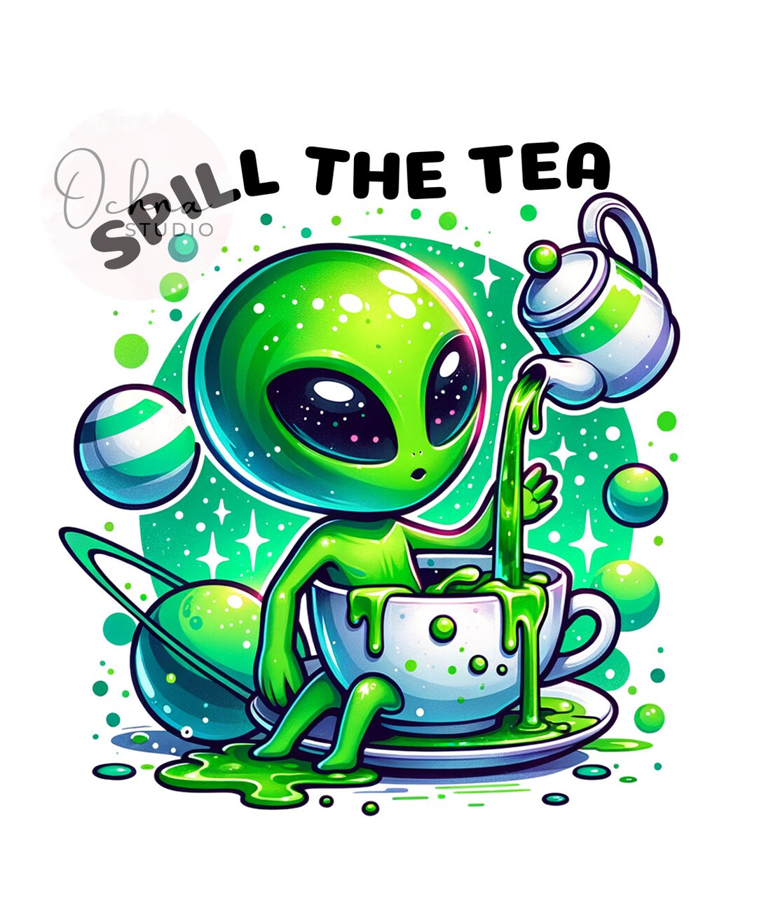 Spill the Tea PNG, Funny Grim Reaper Clipart, Alien Png, Green Tea Pot ...