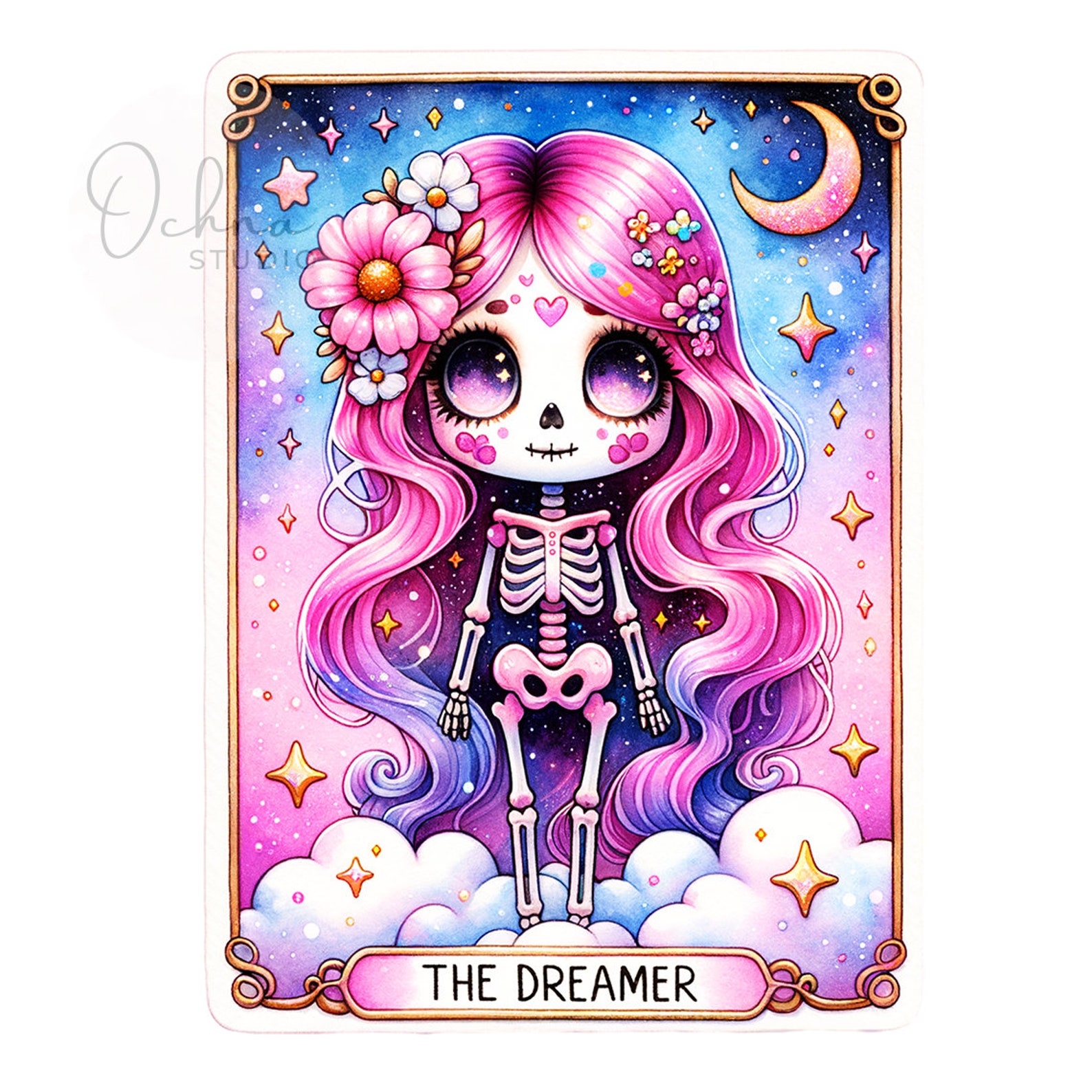 The Dreamer Tarot Card PNG, Cute Skeleton Girl Tarot Card, Sarcastic ...