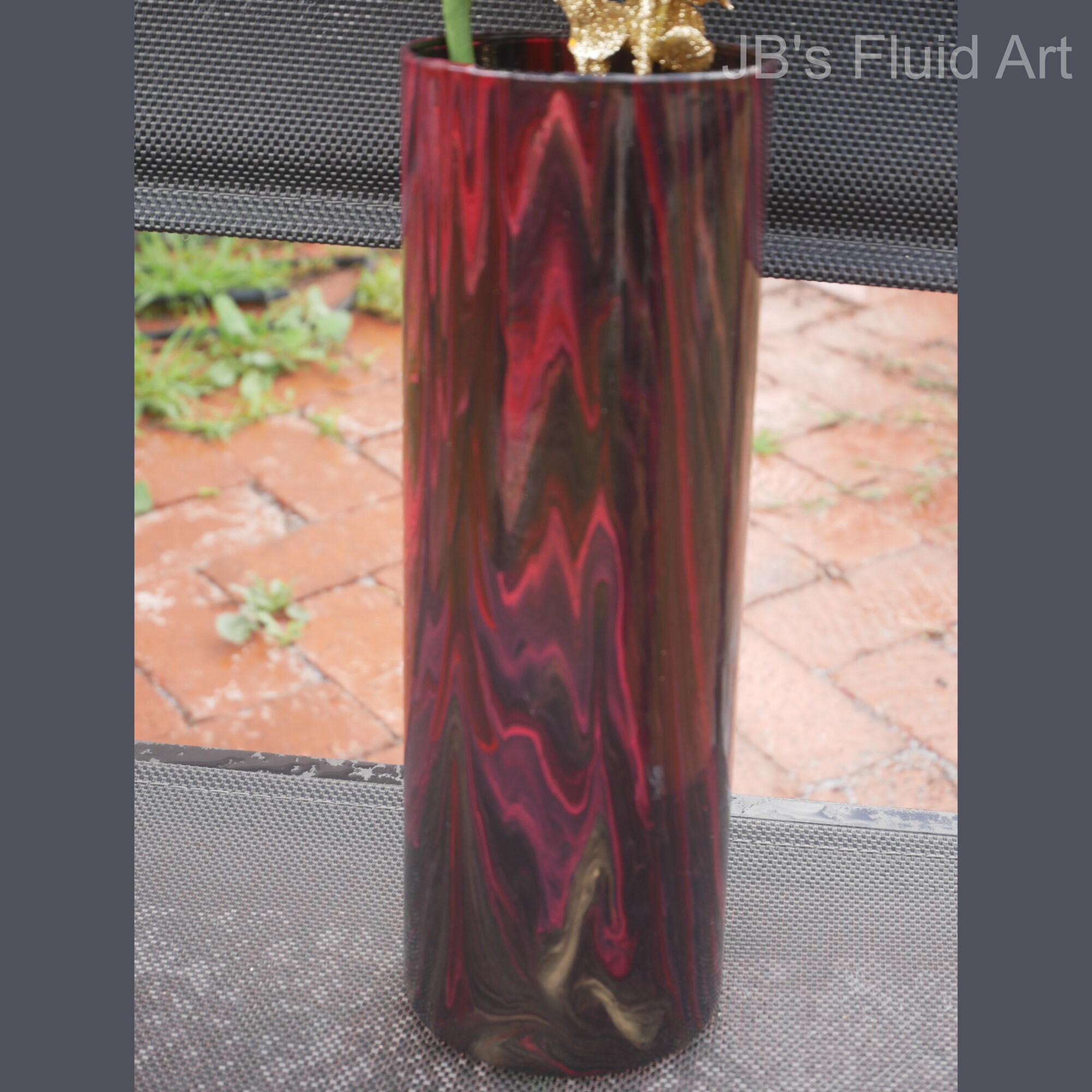 Acrylic Pour Vase, Romantic Vase, Red and Black Vases, Vase for Flowers ...
