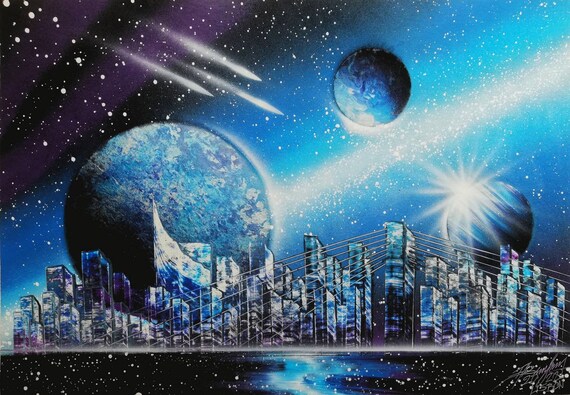Spraypaint Art / Spray Paint Art / Galaxy Art / Space Home - Etsy