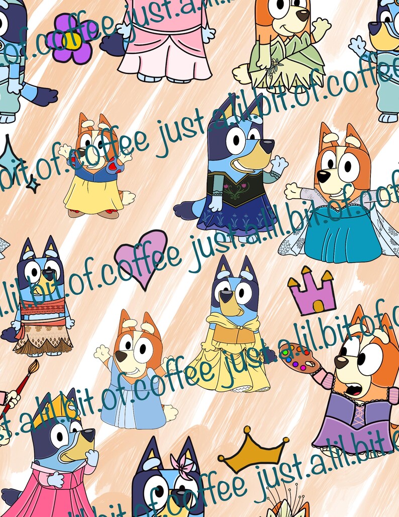 Disney Princess Bluey Dress up Seamless Papers DIGITAL DOWNLOAD ...