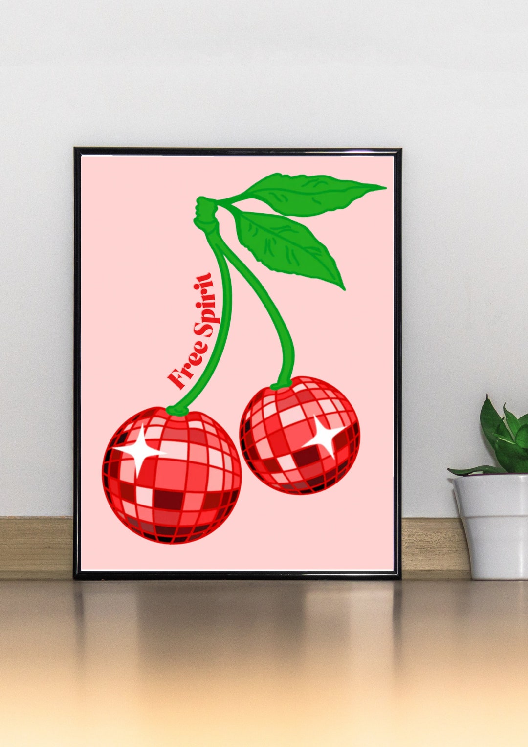 Free Spirit | Print | Wall Art | Retro Print | Cherries | Disco Ball ...
