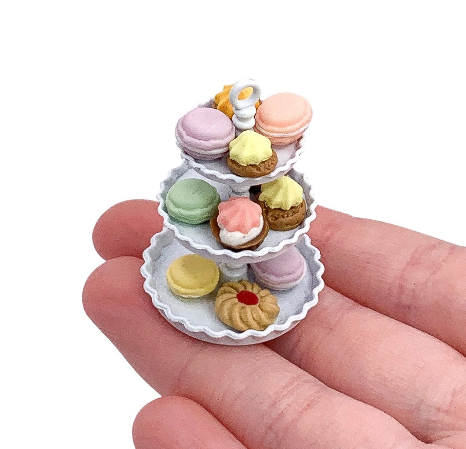 Miniature Metal Dessert Stand | 1:12 Scale | White 3-tiered Cake ...