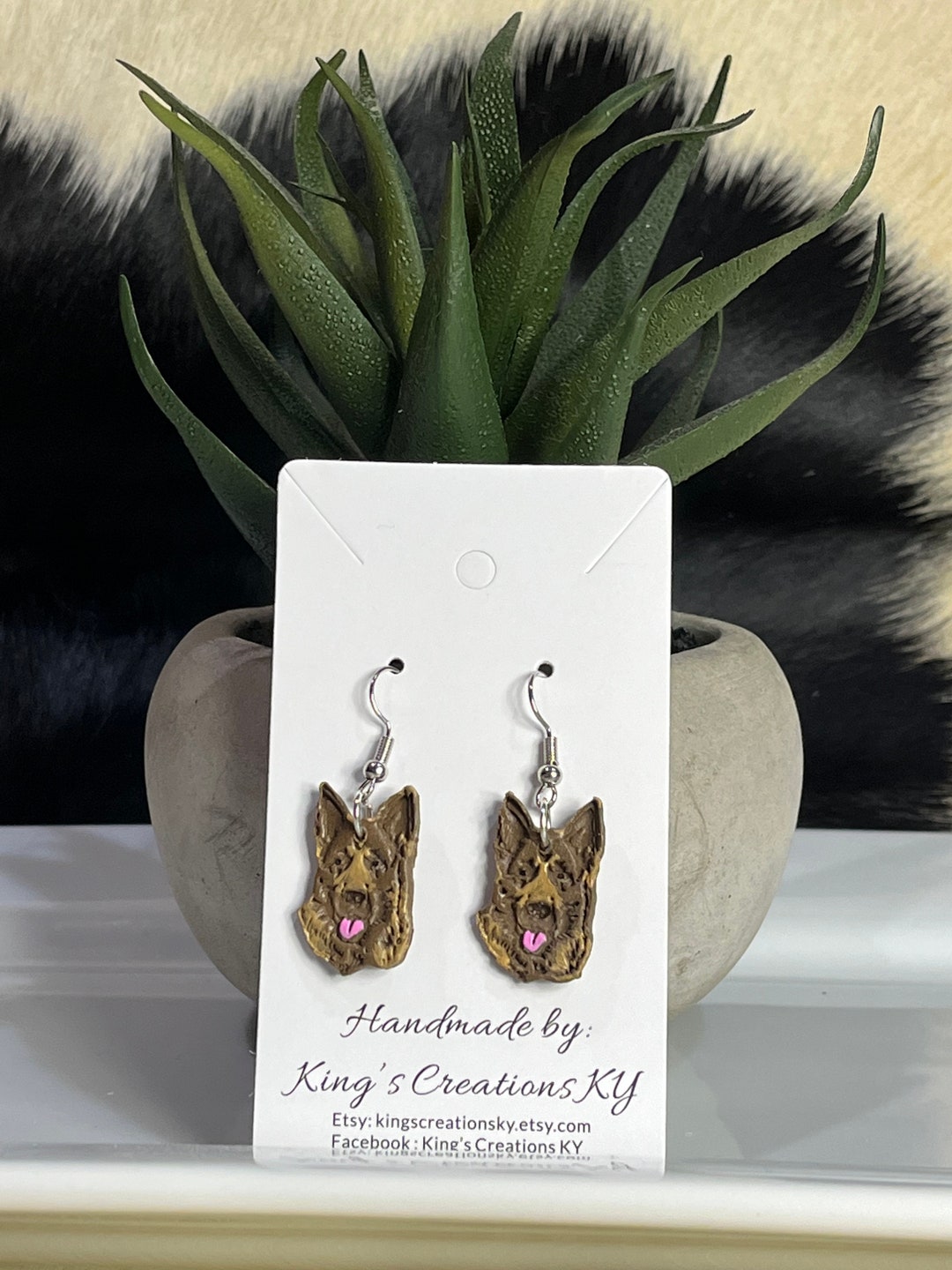 German Shepherd Polymer Clay Dangle Earrings - Etsy