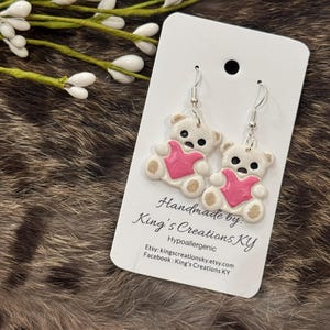 Valentines Day Bears Valentines Day Earrings Teddy Bears Holding Heart Handmade Handpainted ...