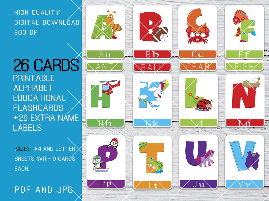 Educational Alphabet Flashcards Printable Digital Download,montessori ...