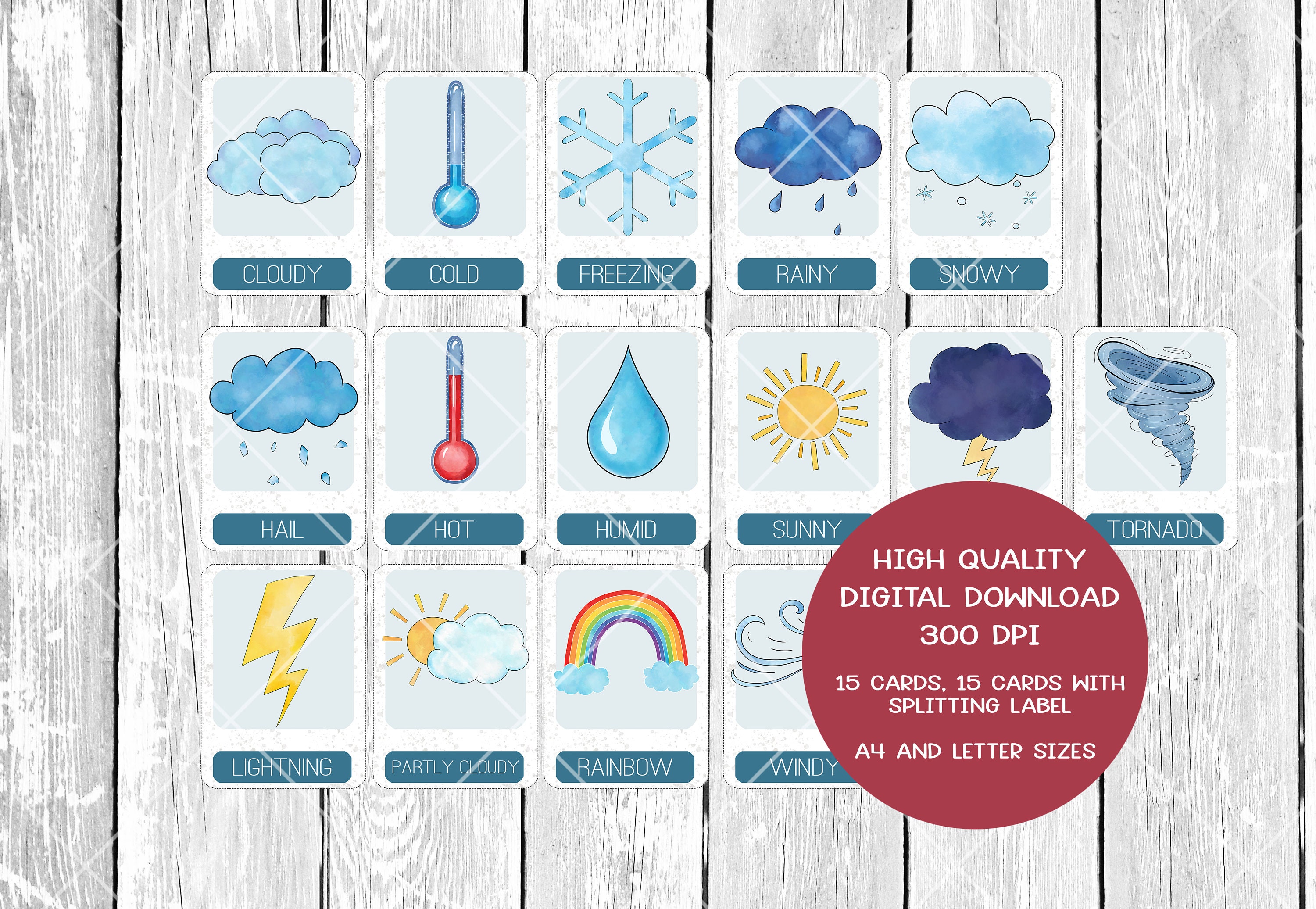 Educational Weather Flashcards Printable Digital Download,montessori ...