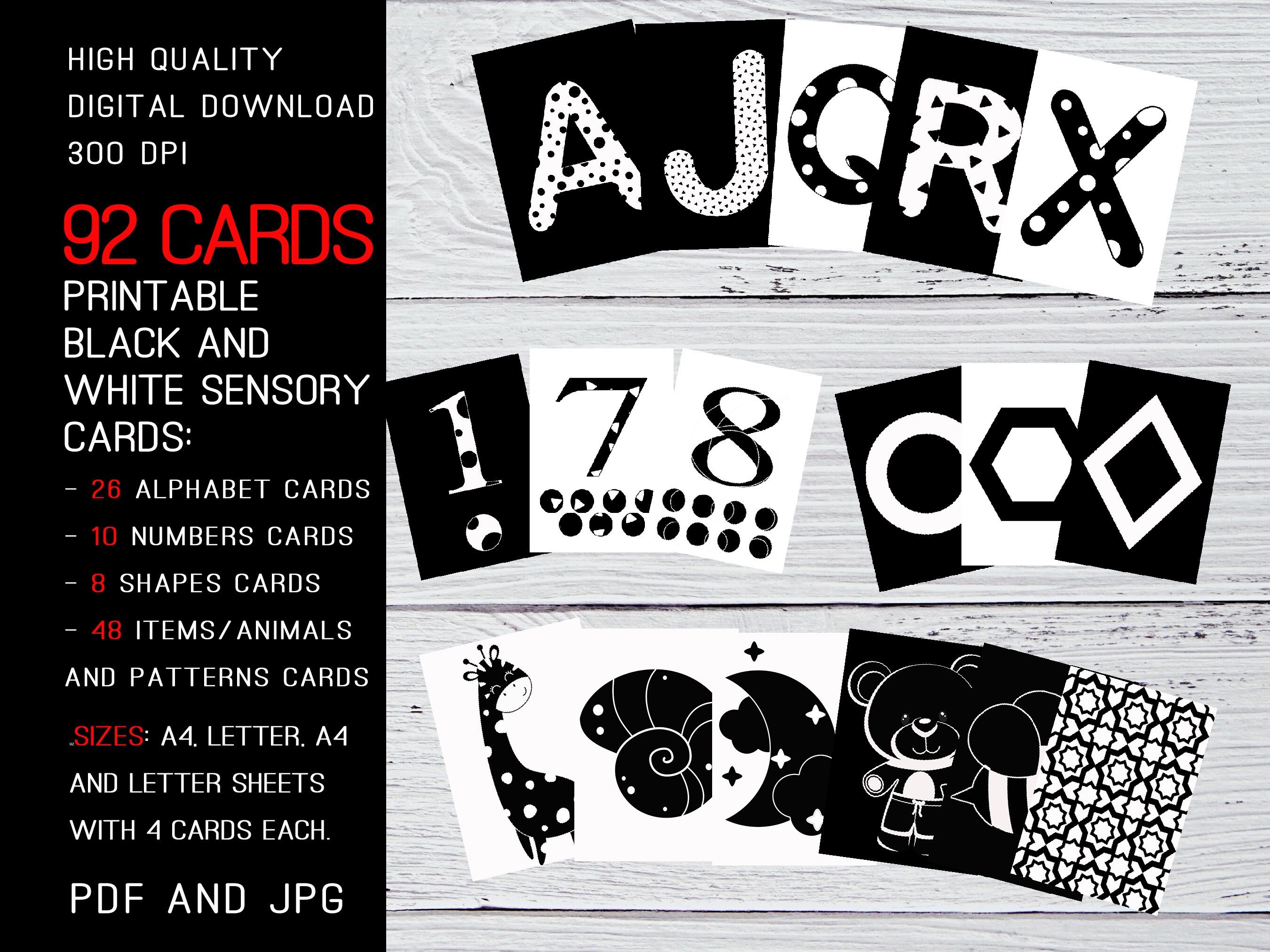 High Contrast Black and White Sensory Cards Printable for Babies ...