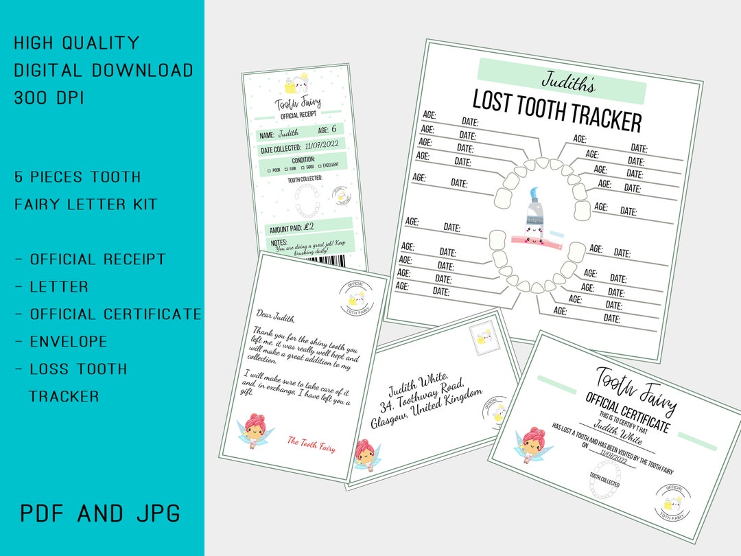 Tooth Fairy Letter Kit and Receipt Certificate Printable Digital ...