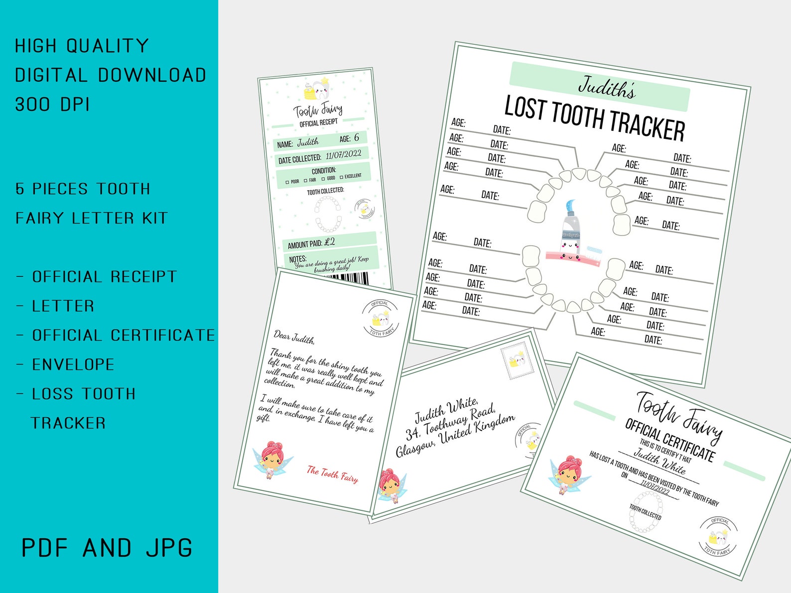 Tooth Fairy Letter Kit and Receipt Certificate Printable Digital ...