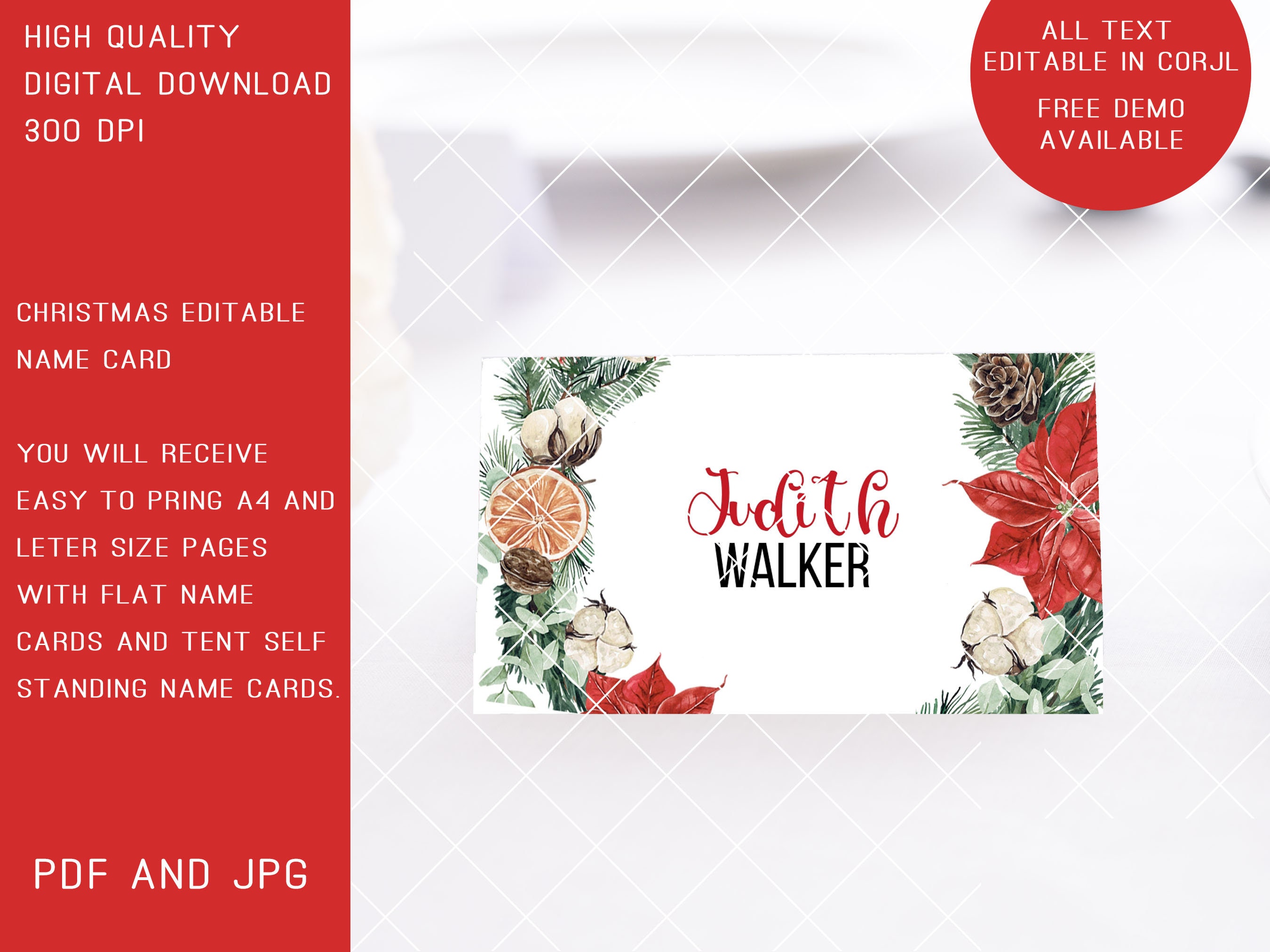 Editable Printable Christmas Place Card Instant Digital Download ...