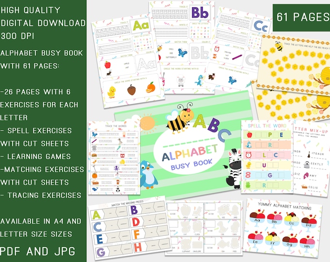 Alphabet Busy Book Printable Digital Download, Alphabet Quiet Book, ABC ...