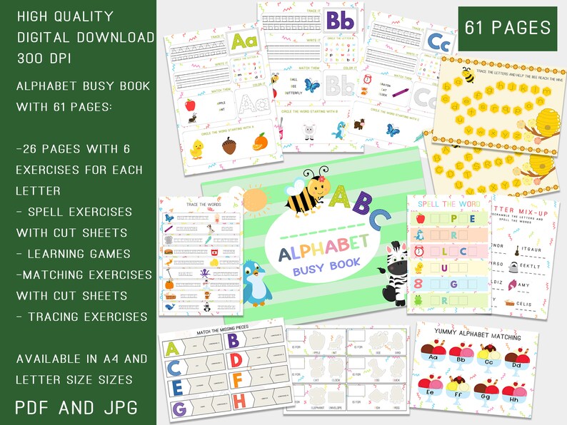 Alphabet Busy Book Printable Digital Download, Alphabet Quiet Book, ABC ...