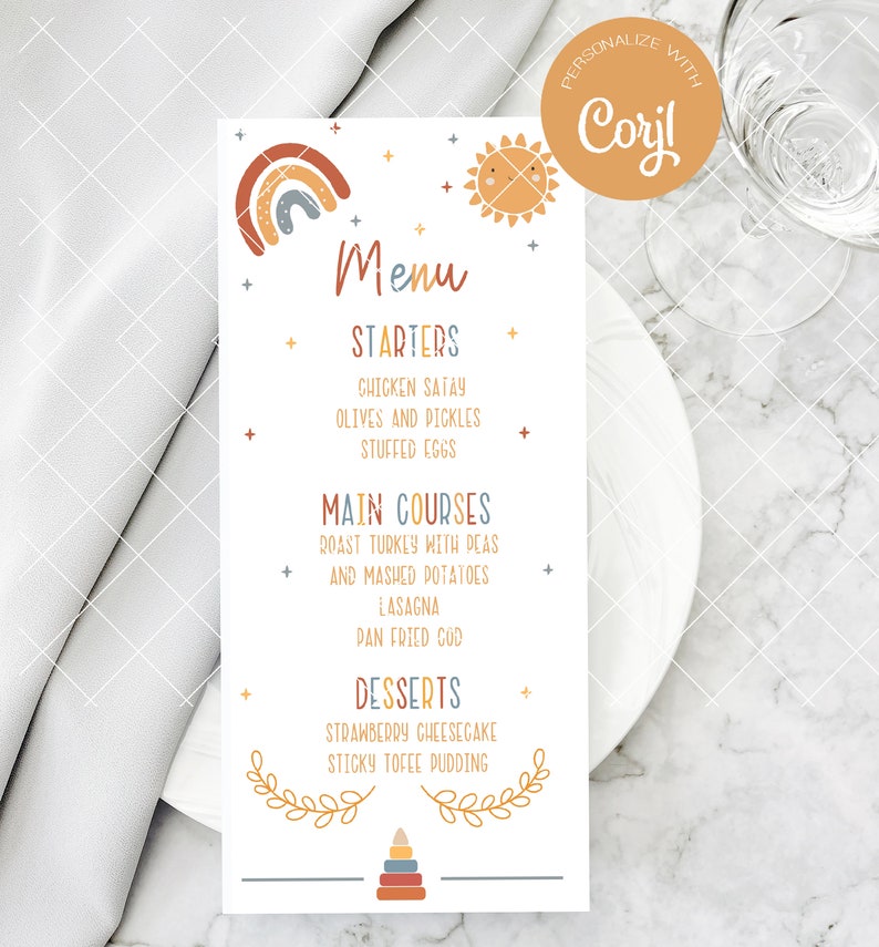 Boho Editable Printable First Birthday Menu Digital - Etsy