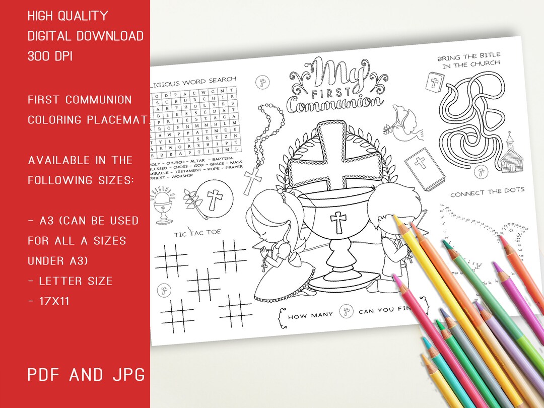 Printable First Communion Coloring Placemat Instant Digital Download ...